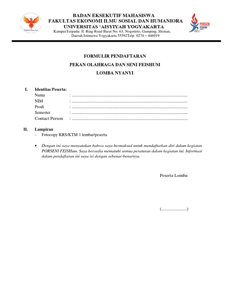 Formulir Pendaftaran Lomba Nyanyi.docx | PDF