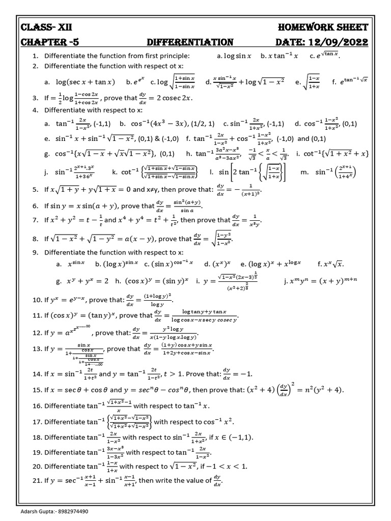 Chapter-5 Differentiation | PDF