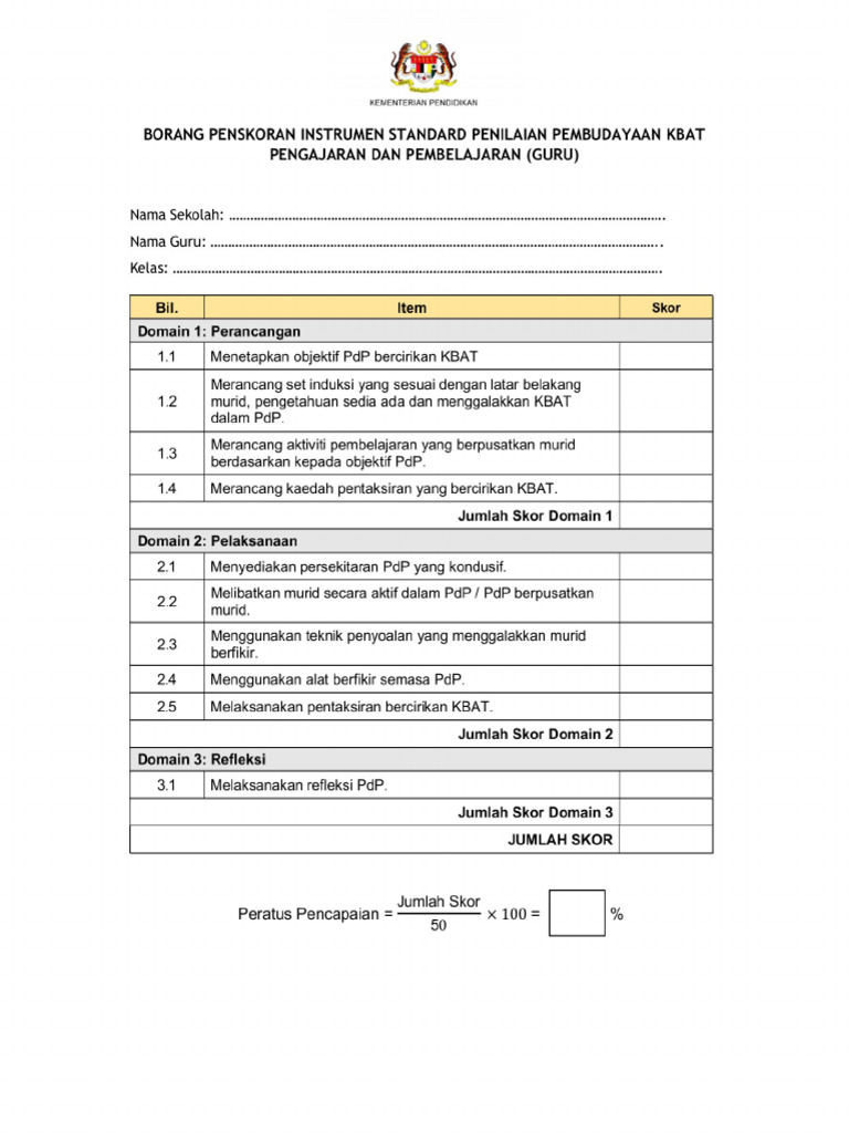 KBAT - Skor ISPPK PDP (Guru Dan Murid) (Blank) | PDF
