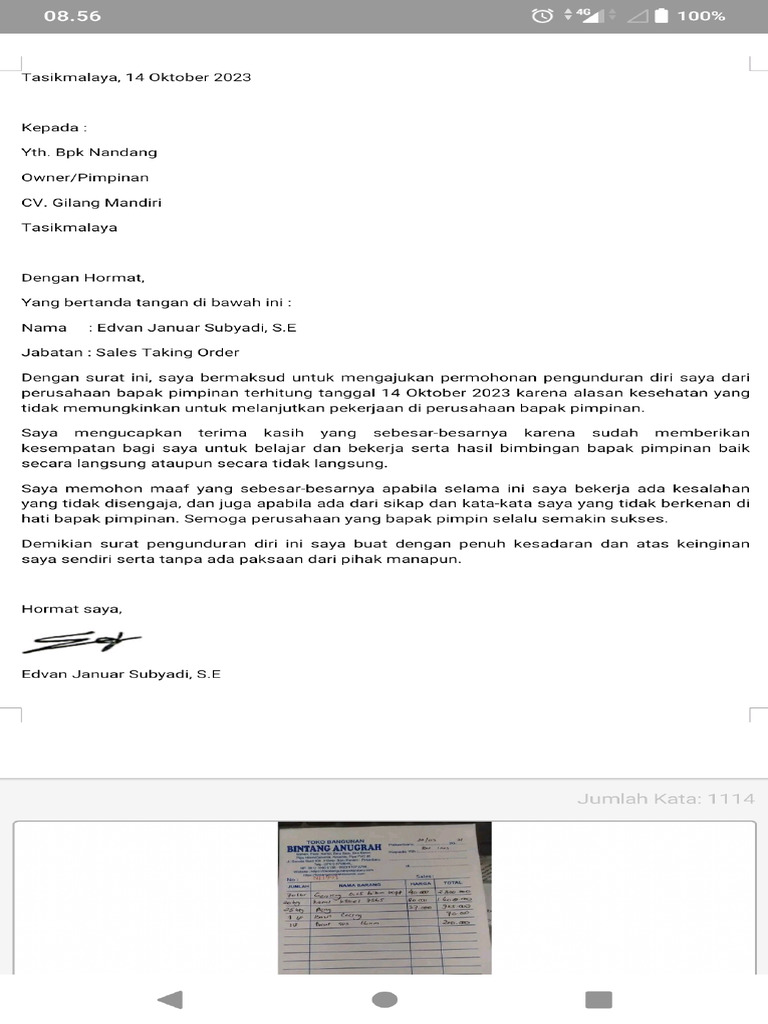 Surat Resign CV GM | PDF