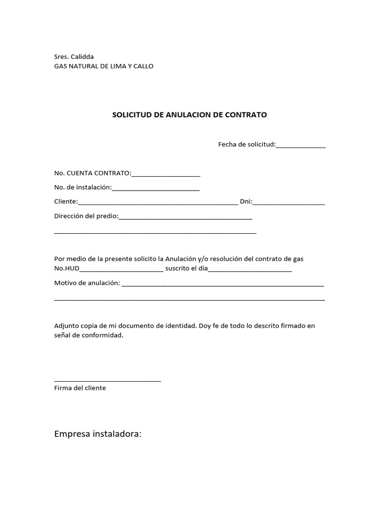 Solicitud de Anulacion Calidda | PDF