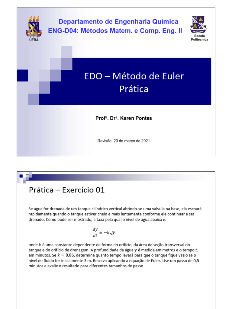 C04 EDO D04 v01 Euler Pratica-3 | PDF | Gravidade | Quilograma