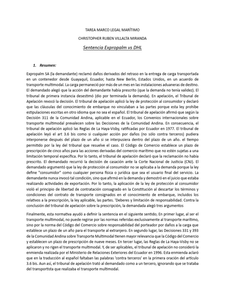Tarea Marco Legal Marítimo | PDF | Transporte | Estatuto de limitaciones