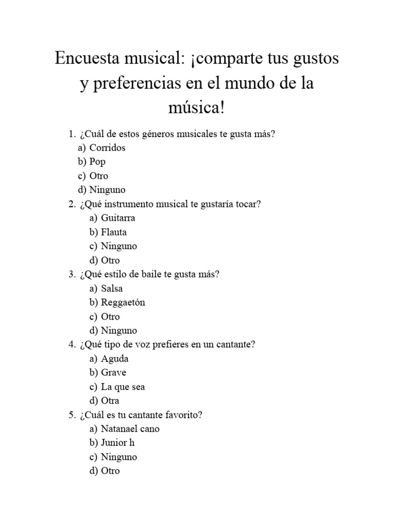 Encuesta sobre gustos musicales | PDF | Artes del Lenguaje y Comunicación