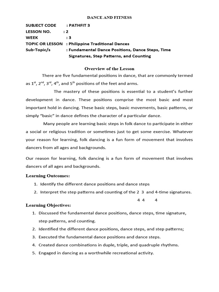 Week 3 Fundamental Dance Positions Dance Steps Time Signatures Step Patterns and Counting ...