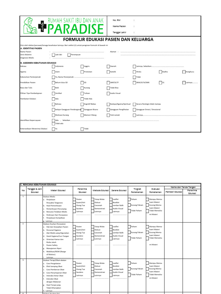 Lembar Edukasi Kosong RSIP Terbaru | PDF