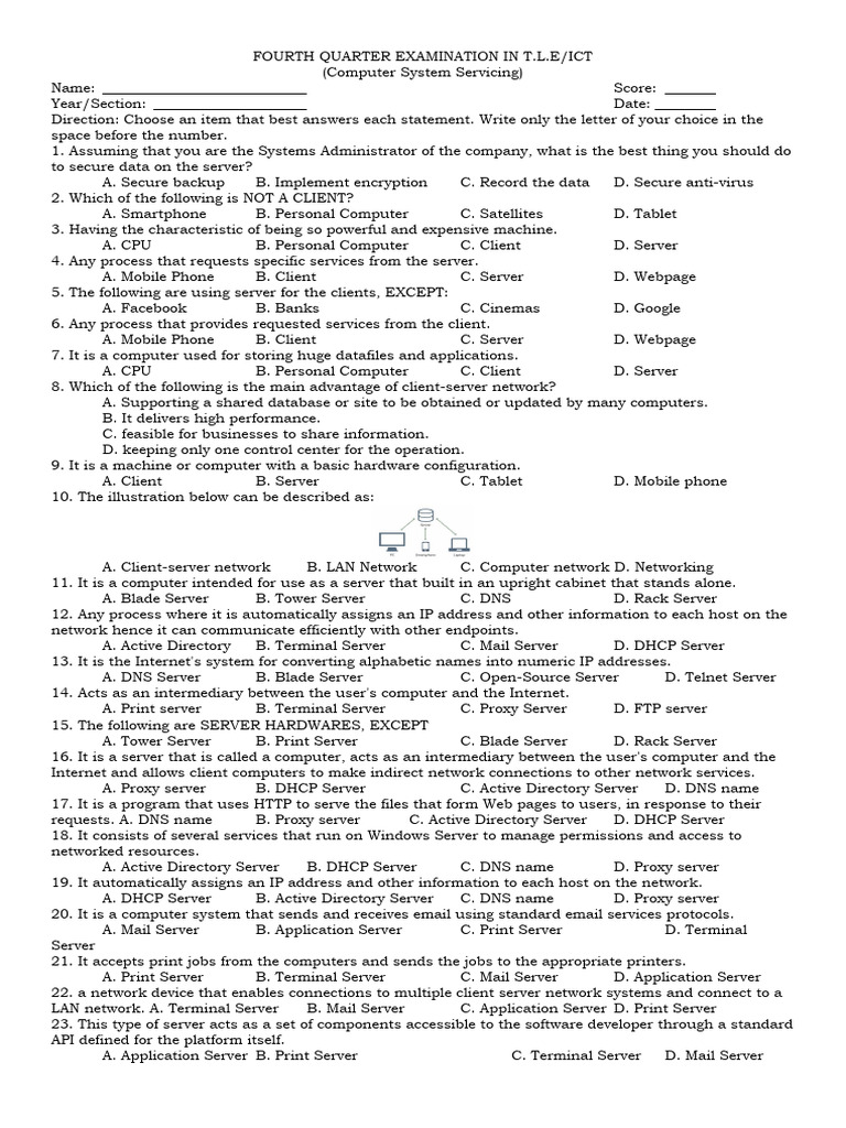 FOURTH QUARTER EXAM in CSS-G10-2022-2023 | PDF | Computer Network | Server (Computing)