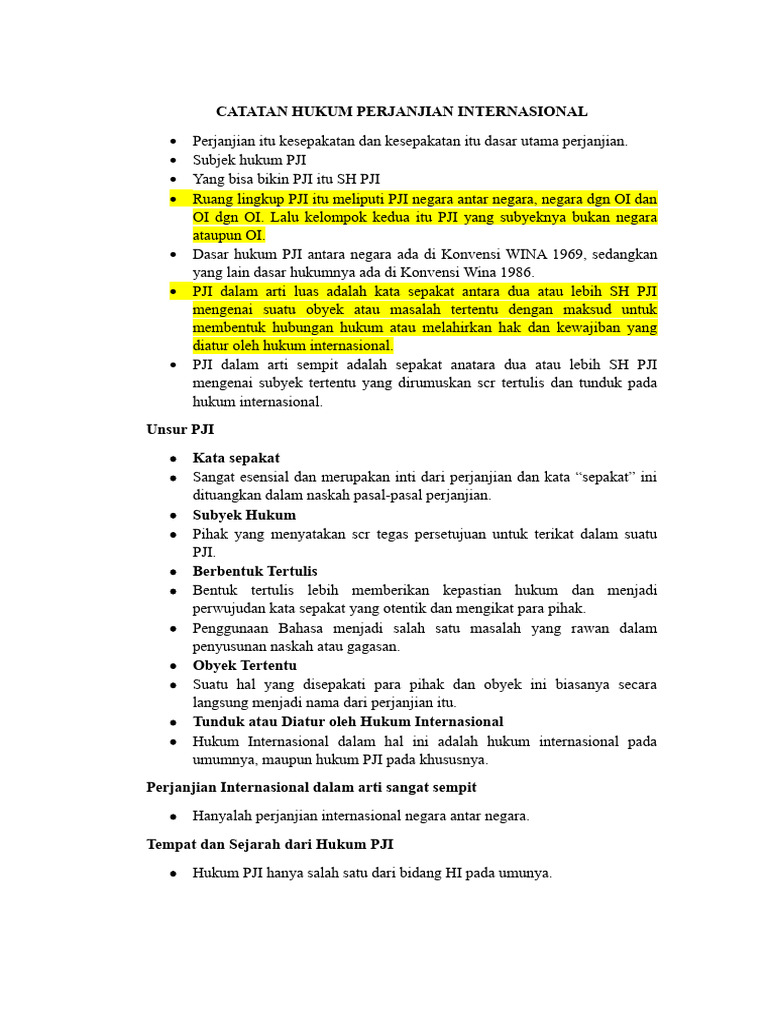 Catatan Hukum Perjanjian Internasional | PDF | Hukum