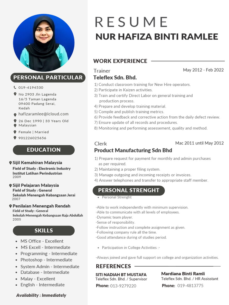 Resume of Nur Hafiza Binti Ramlee | PDF | Career & Growth | Technology ...