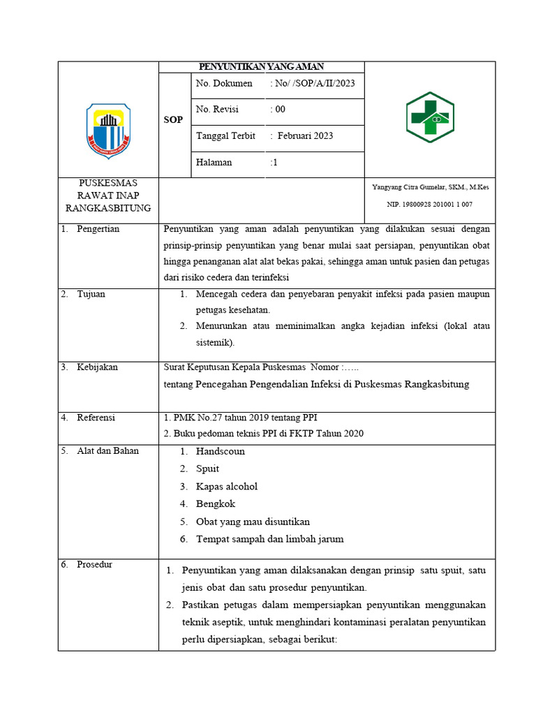 Sop Penyuntikan Yang Aman | PDF | Pengembangan Diri | Kesehatan Holistik