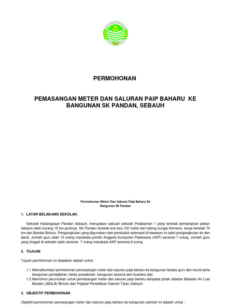 Permohonan Memasang Meter Dan Jalan Paip Baharu Ke PPDTS 2022. | PDF
