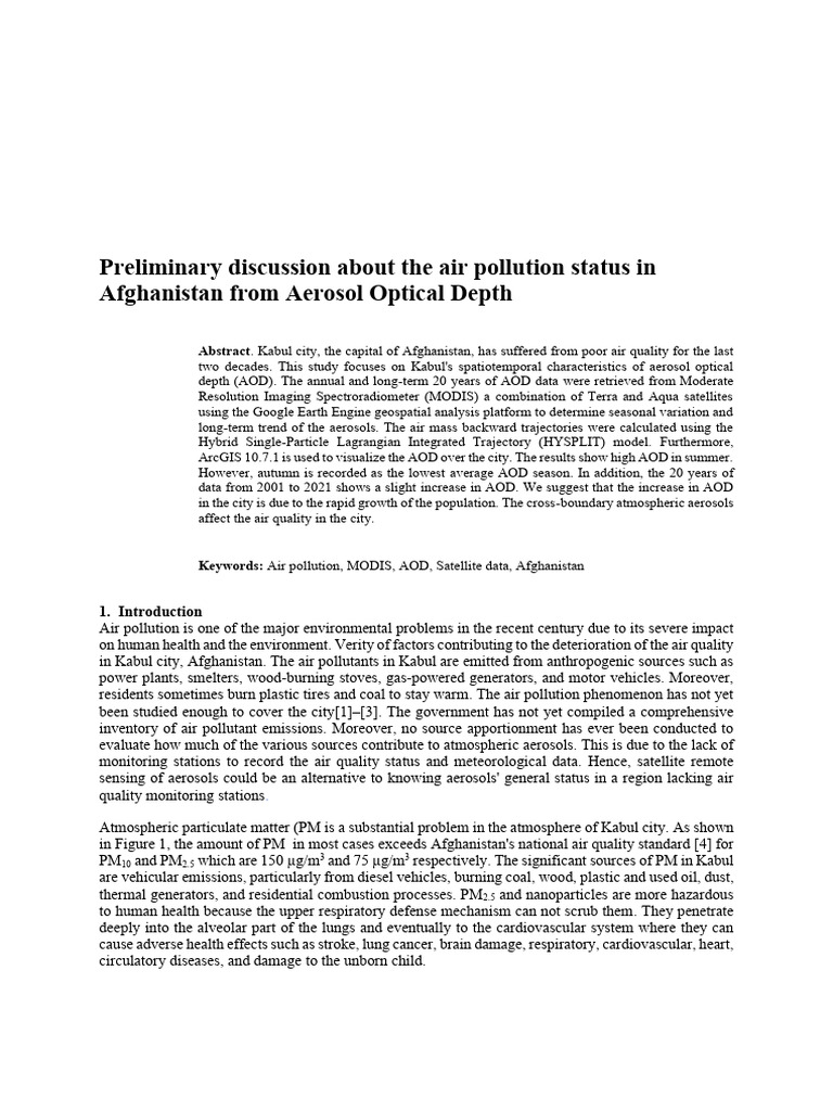 Preliminary Discussion About The Air Pollution Status in Afghanistan ...