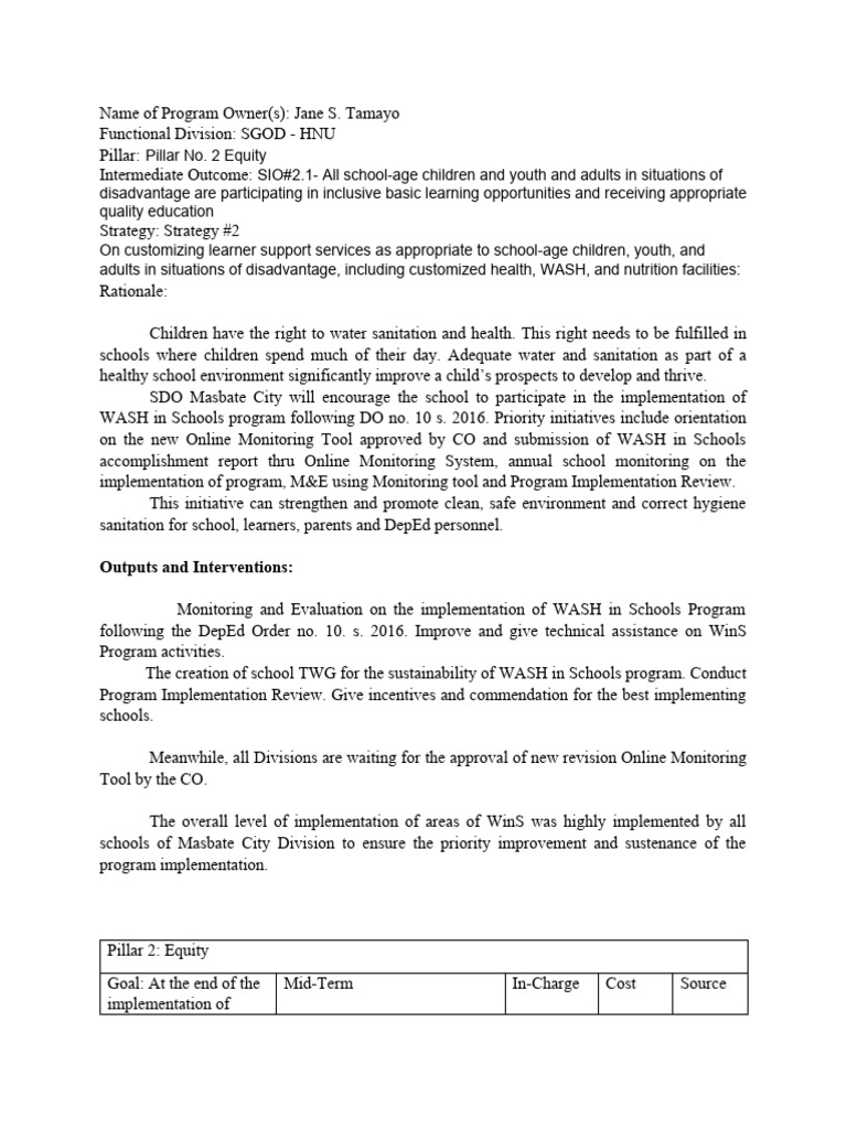 PPAs WinS | PDF | Wash | Sanitation