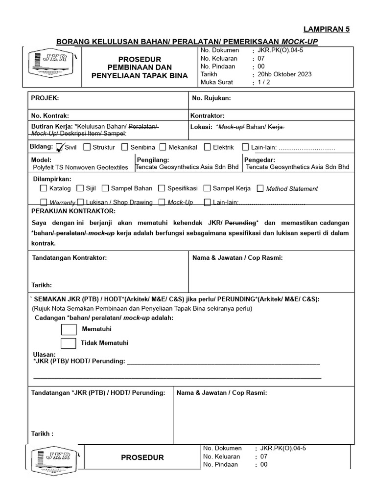 Borang Kelulusan Bahan JKR | PDF | Komputer | Teknologi & Rekayasa