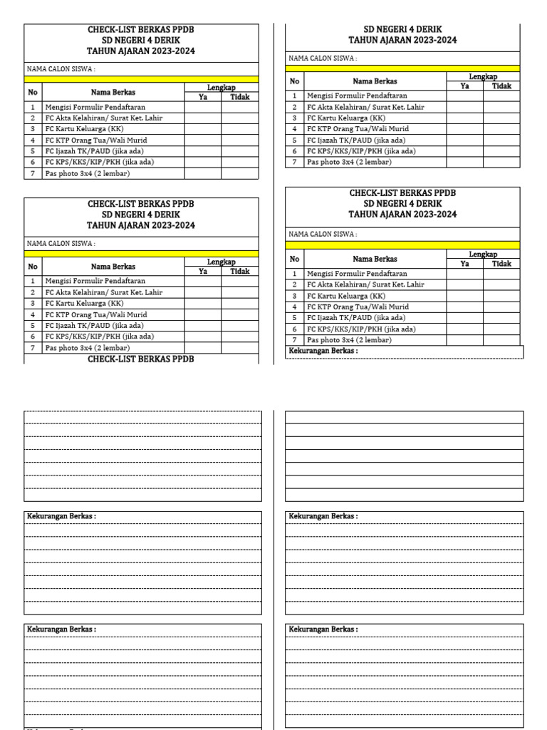 Checklist Berkas PPDB SD Negeri 4 Derik | PDF