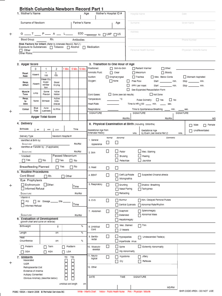 Form1583A NewbornRecord1and2 | PDF | Breastfeeding | Infants