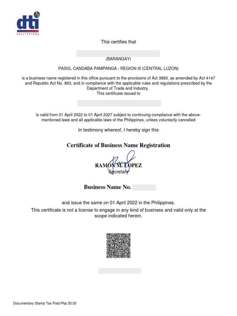 Dti Registration Certificate | PDF