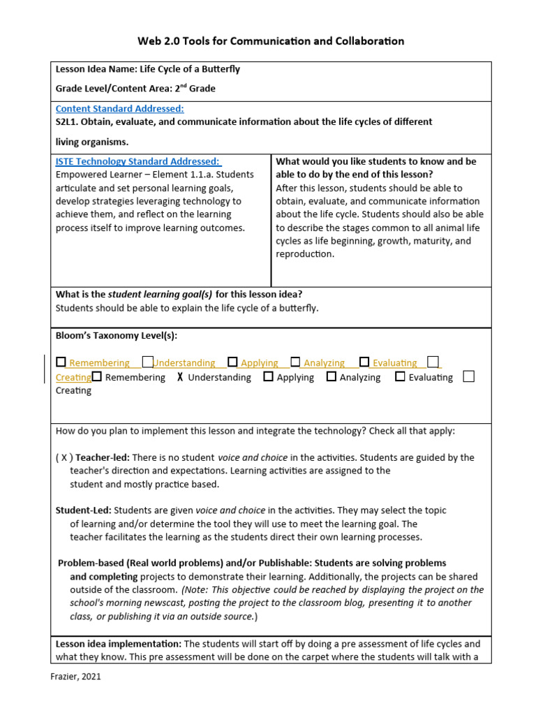 Butterfly Life Cycle Lesson Plan | PDF | Learning | Communication