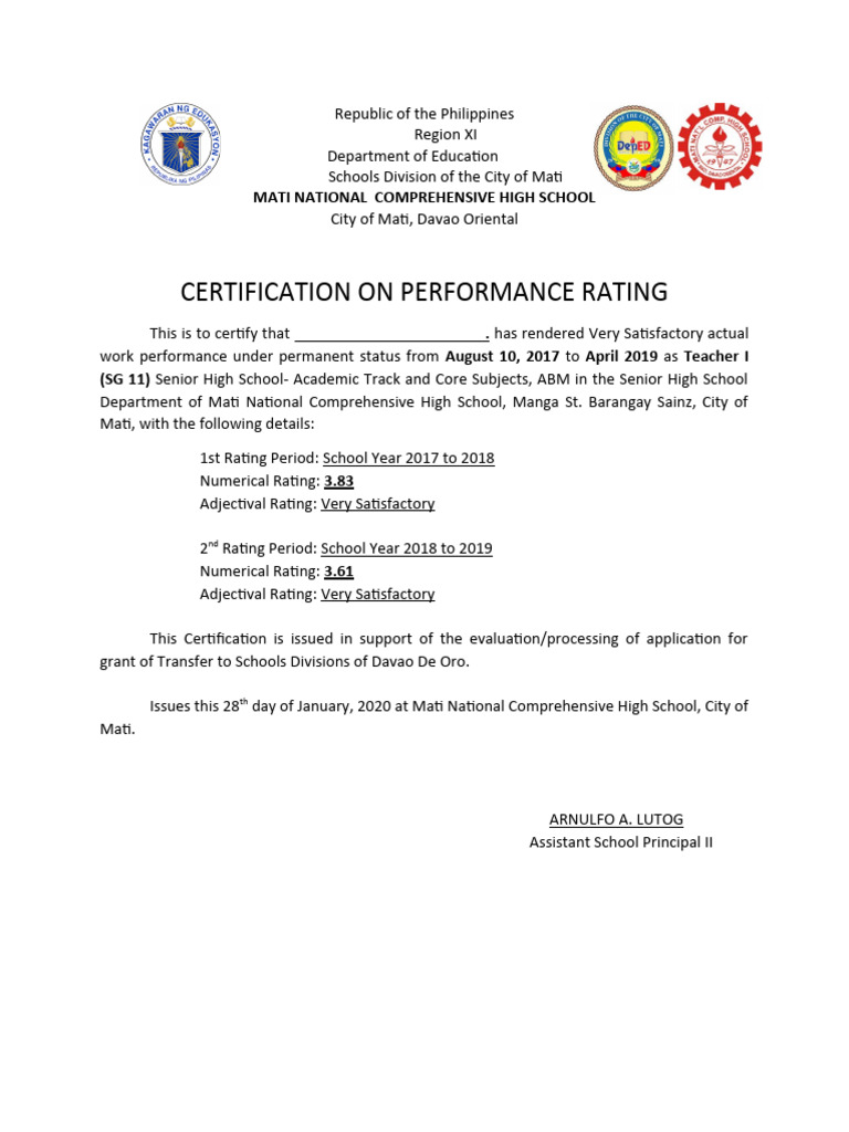 Certificiation on Performance Rating | PDF