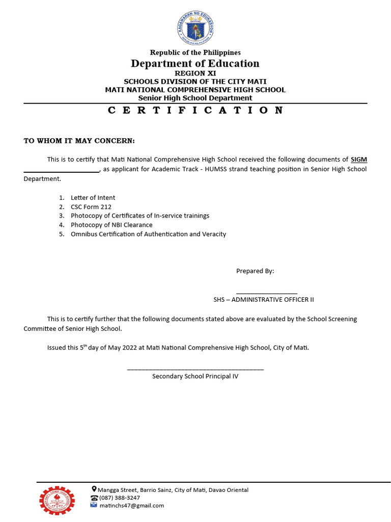 Applicant Certification | PDF | Educational Stages