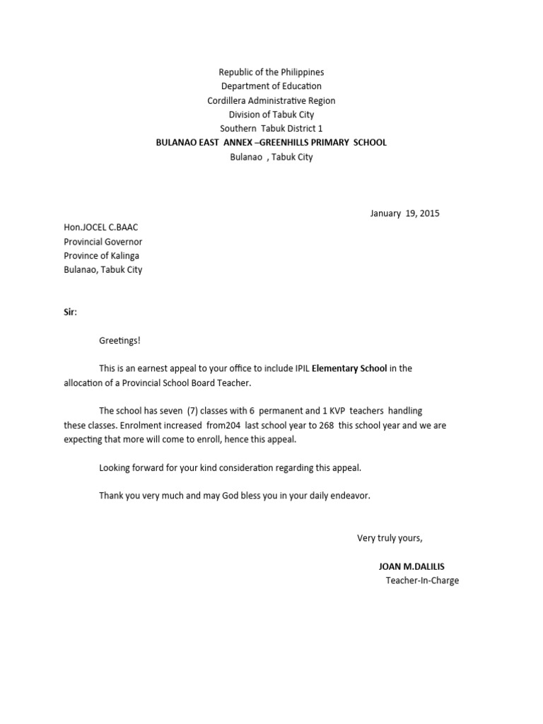 Letter Request For School Lot | PDF