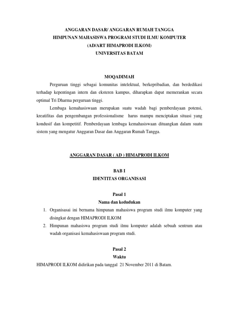 Anggaran Dasar Rumah Tangga 2016 2017 (1) | PDF