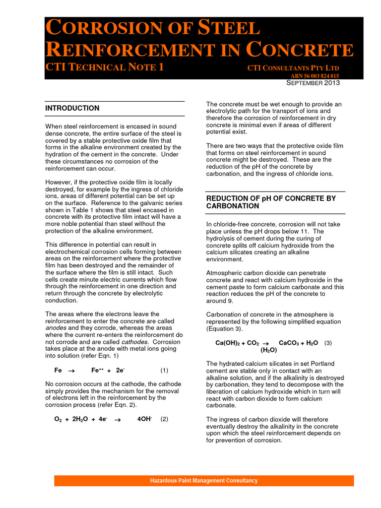 CTI-TN-1-Corrosion-of-Steel-Reinforcement-in-Concrete | PDF