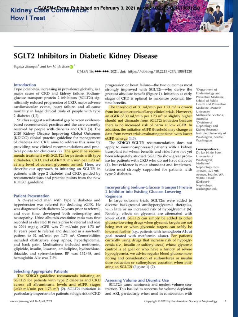 Zoungas de Boer Sglt2i Kdigo How I Treat Cjasn 2021 | PDF