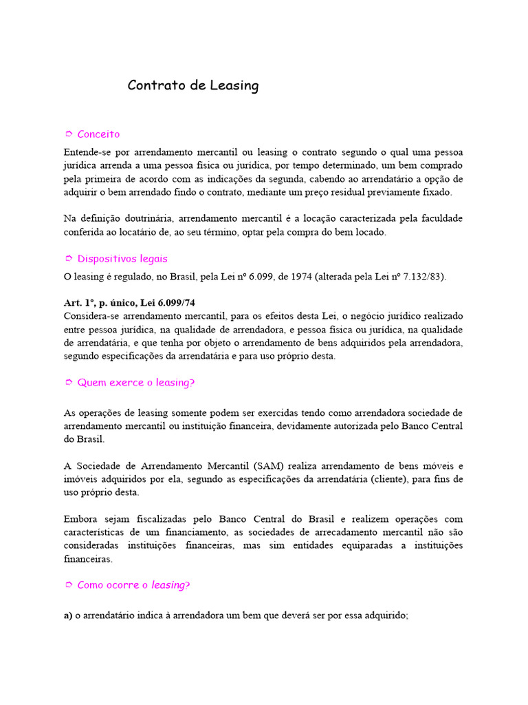 Contrato de Leasing | PDF | Negócios | Finanças e Administração de Capital