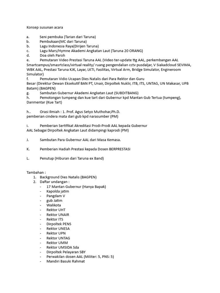 Susunan Acara Dies Natalis AAL | PDF | Ilmu Sosial | Seni