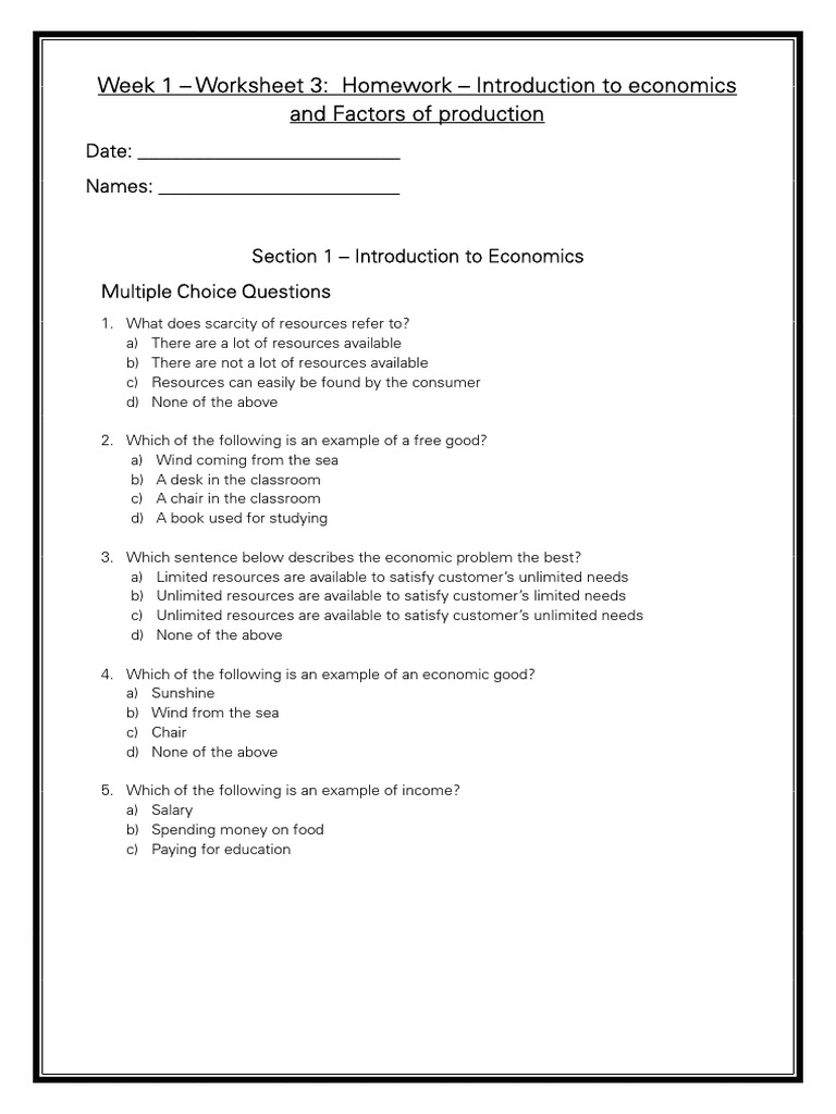 Intro to Economics Quiz | PDF | Capital (Economics) | Resource