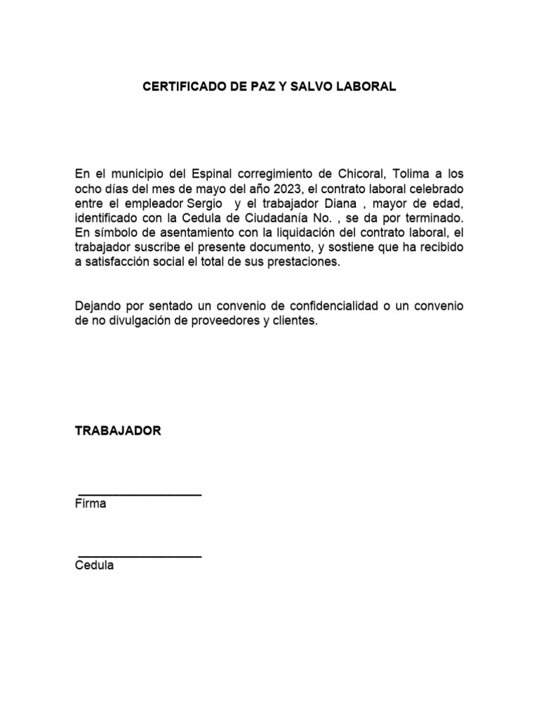Certificado de Paz y Salvo Laboral | PDF