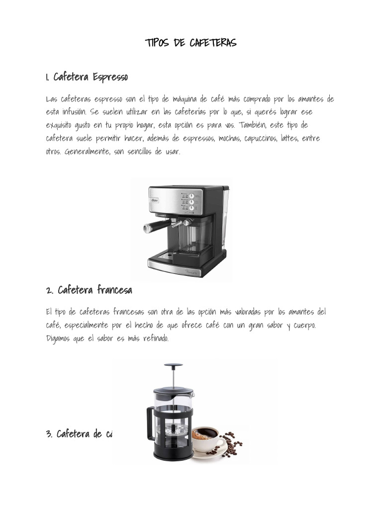 Tipos de Cafeteras | PDF | café | Bebida