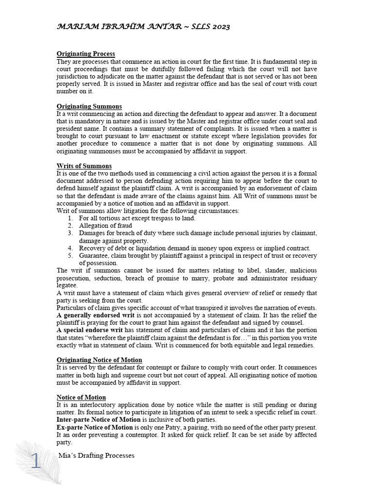 High Court Motion Drafting Guide | PDF | Affidavit | Summons