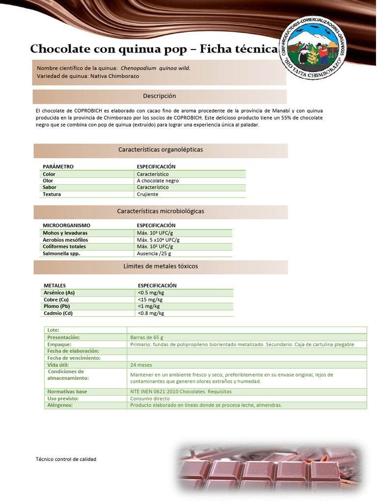 Ficha Tecnica Producto 7 1 | PDF | Chocolate | Comida y bebida