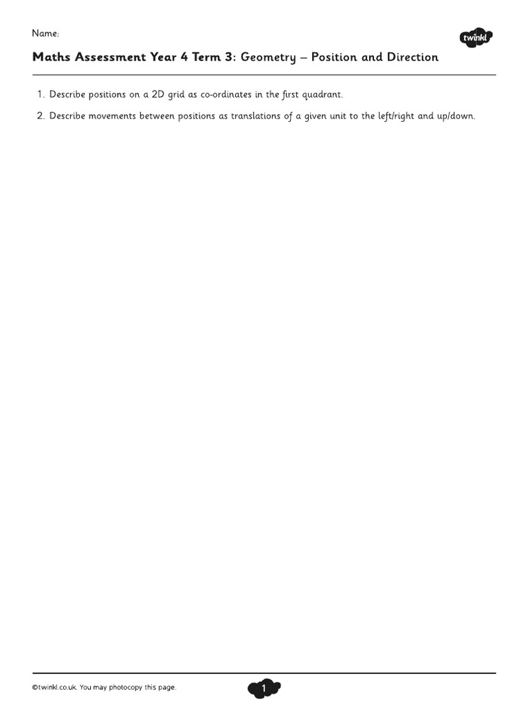 T2 M 1121 Year 4 Maths Assessment Geometry Position and Direction Term ...