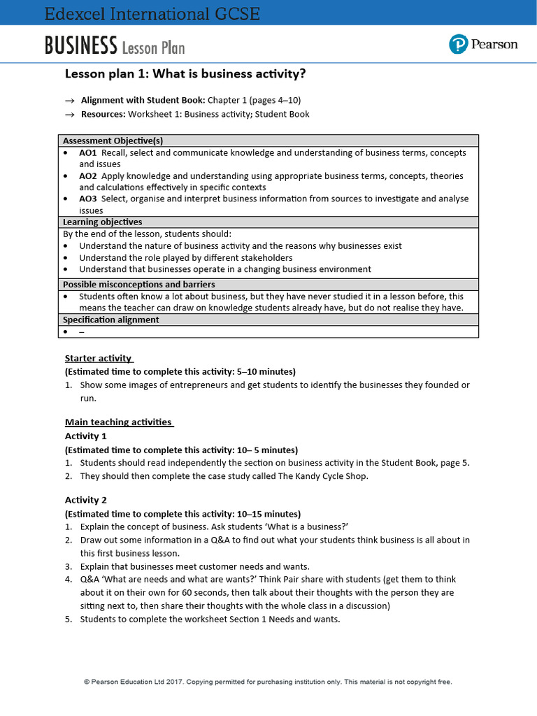 Lesson Plan 1 What Is Business Activity | PDF | Knowledge | Information