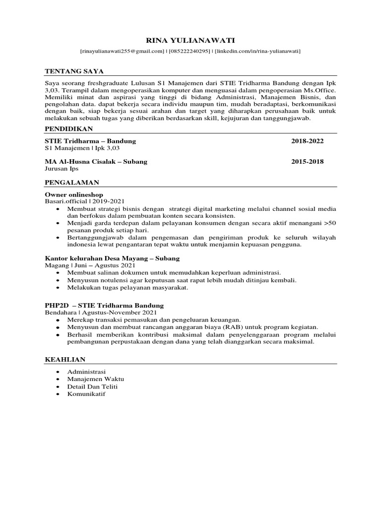 CV Rina Yulianawati.-1 | PDF