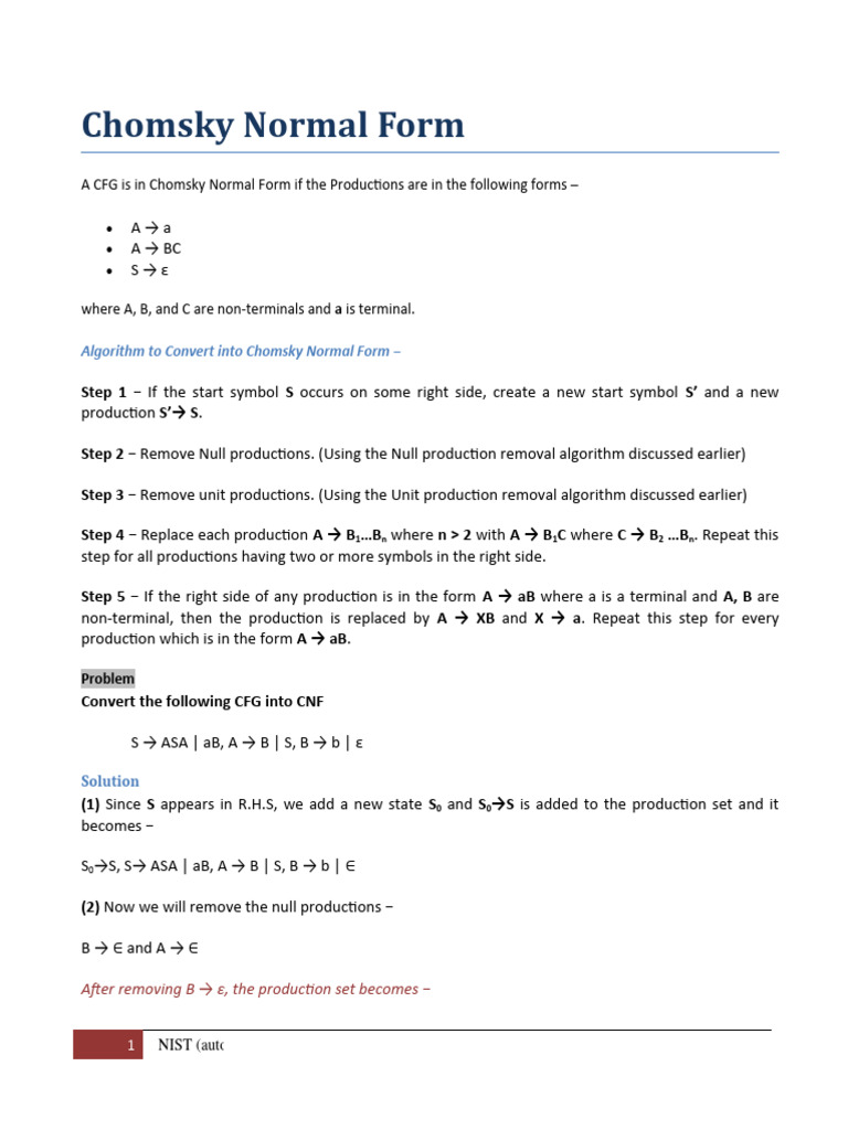 Chomsky and Greibach Normal Forms | PDF | Theory Of Computation | Syntax