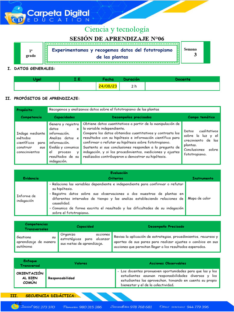 1° Sesión de Aprendizaje Sesión 6-Sem.3-Exp.5-Cyt | Descargar gratis PDF | Investigación ...