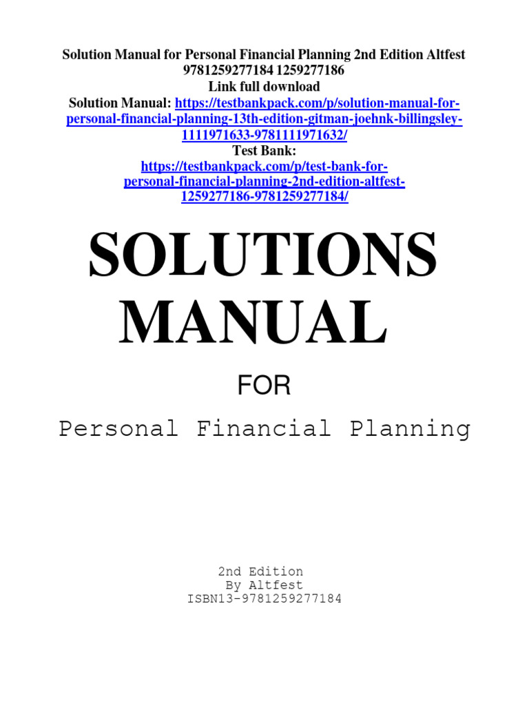 Solution Manual For Personal Financial Planning 2nd Edition Altfest ...