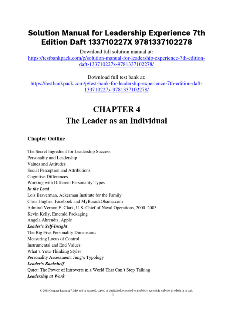 Leadership Experience 7th Edition Daft Solutions Manual 1 | PDF