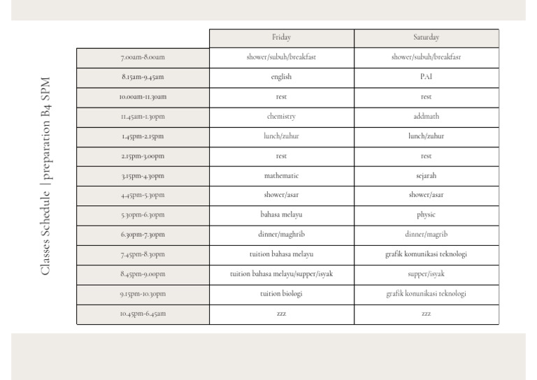 Weekend Class Schedule | PDF