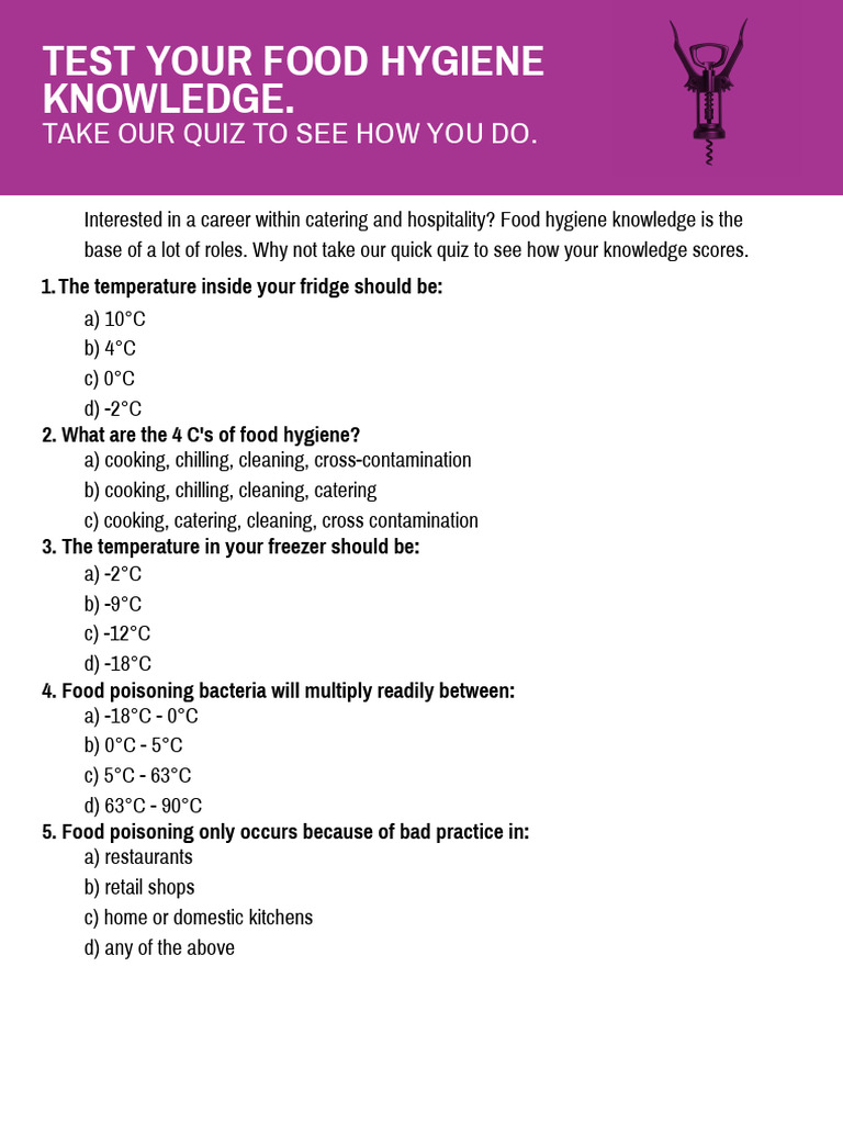 Food Hygiene Knowledge Quiz for Careers | PDF