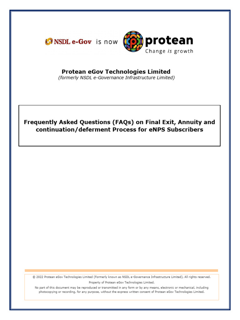 FAQs On Final Exit, Annuity and Continuation - Deferment Process For eNPS Subscribers | PDF ...