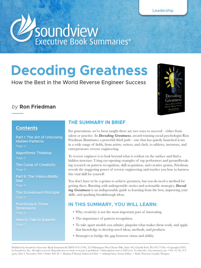 Decoding Greatness - Online | PDF