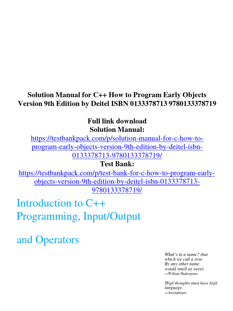 Solution Manual For C How To Program Early Objects Version 9th Edition by Deitel ISBN 0133378713 ...
