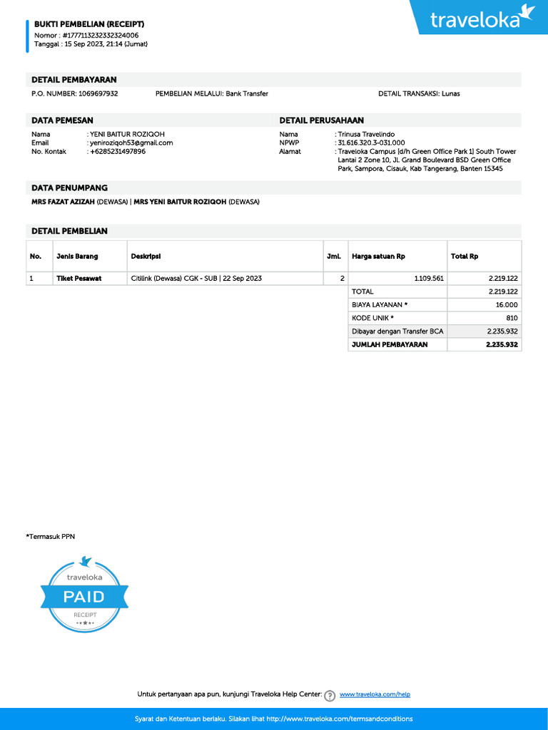 KWITANSI TIKET PULANG | PDF KWITANSI TIKET PULANG | PDF
