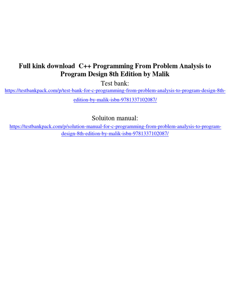 Solution Manual For C Programming From Problem Analysis To Program Design 8th Edition by Malik ...