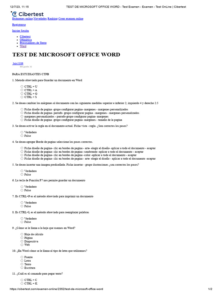 Test de Microsoft Office Word - Test Examen - Examen - Test Online ...